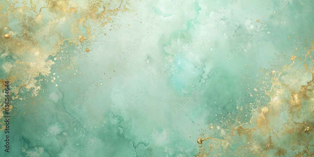 Elegant mint green and gold abstract painting , mint green, gold ...