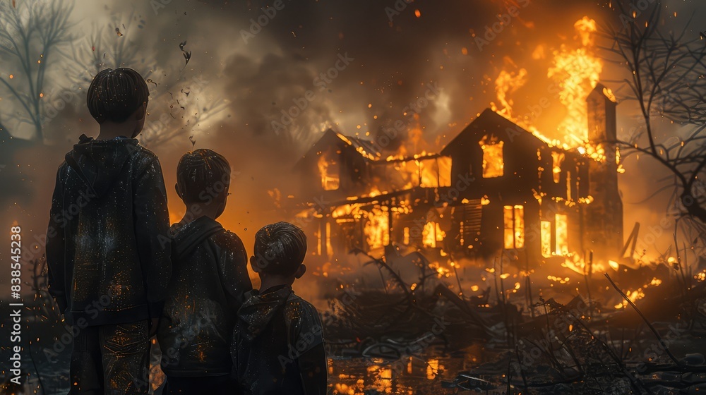 Heartbreaking Image of a Family Helplessly Watching Their Home Burn ...