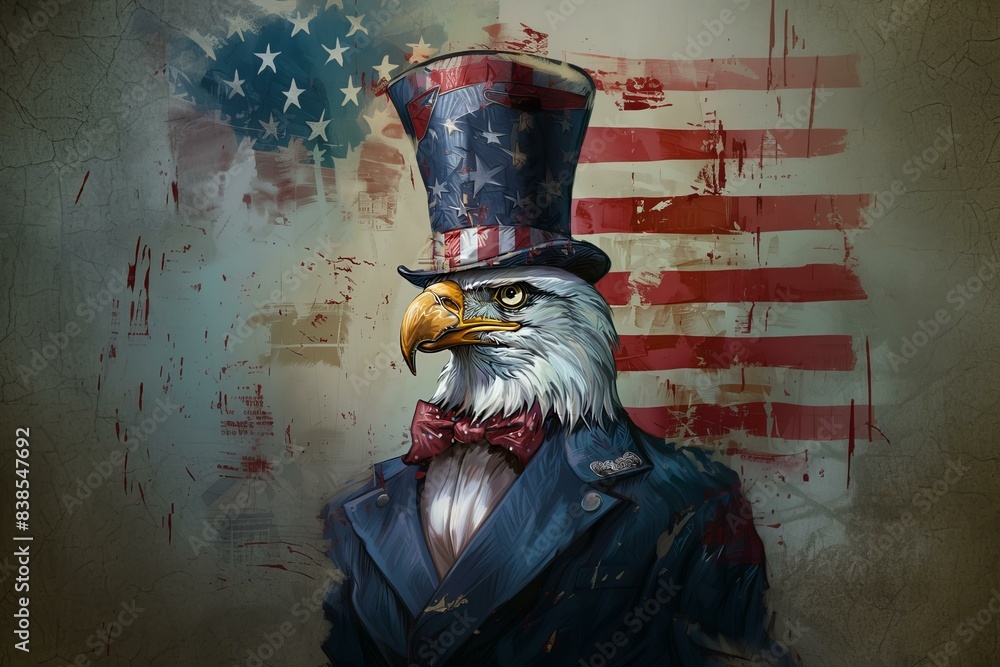 Patriotic-themed digital artwork with a striking eagle in Uncle Sam ...