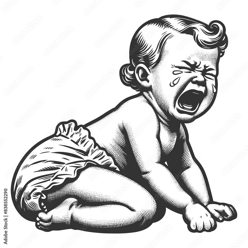 intense emotion of a crying baby, with detailed expression and classic ...