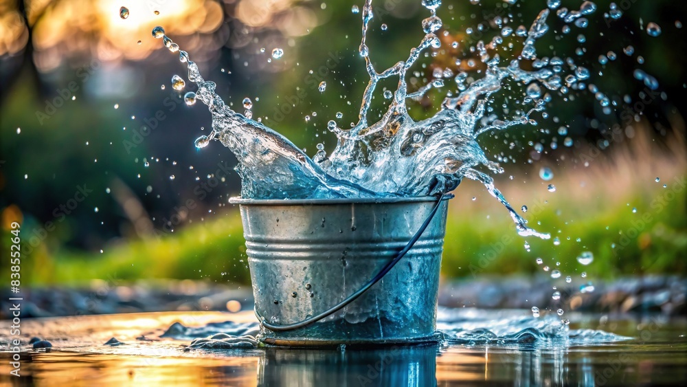 Water splashing into a bucket , pouring, water, splash, bucket, liquid ...