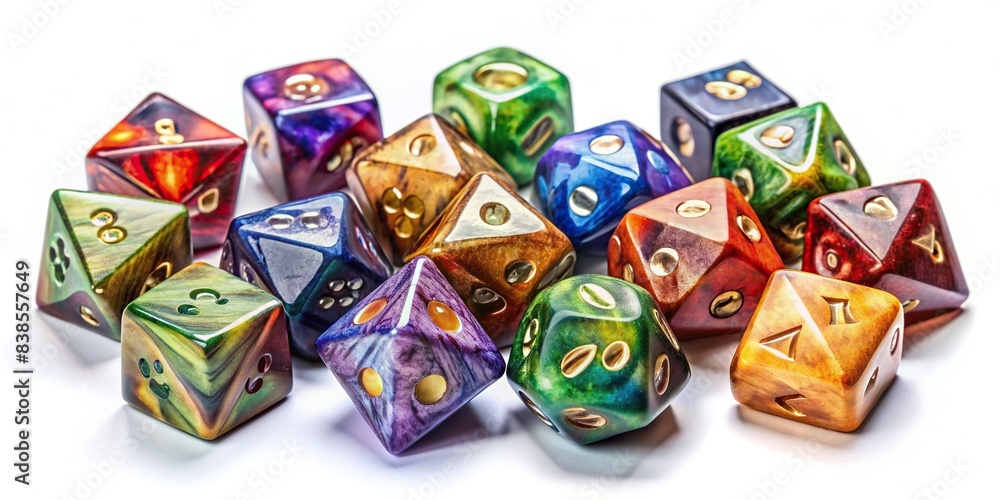 Collection of hand-drawn dice for RPG games on white background, role ...