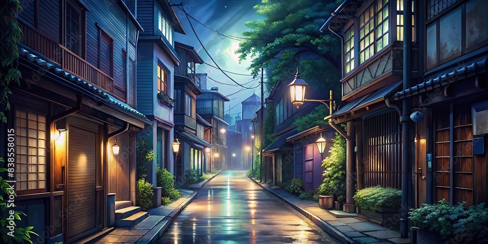 Dark and eerie anime background art of a liminal street at night ...