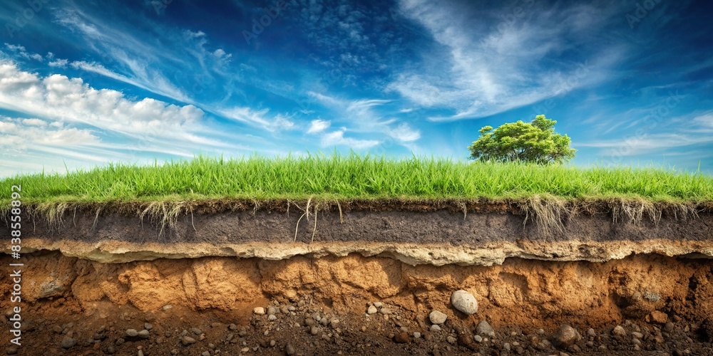 Underground soil layer of cross section earth showing erosion with ...