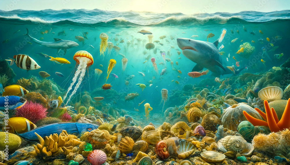 Vibrant underwater ecosystem with diverse marine life and colorful ...