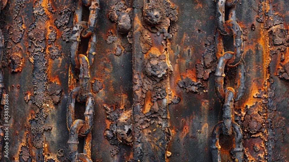 Layers of Oxidation An abstract closeup of rusted industrial chains ...
