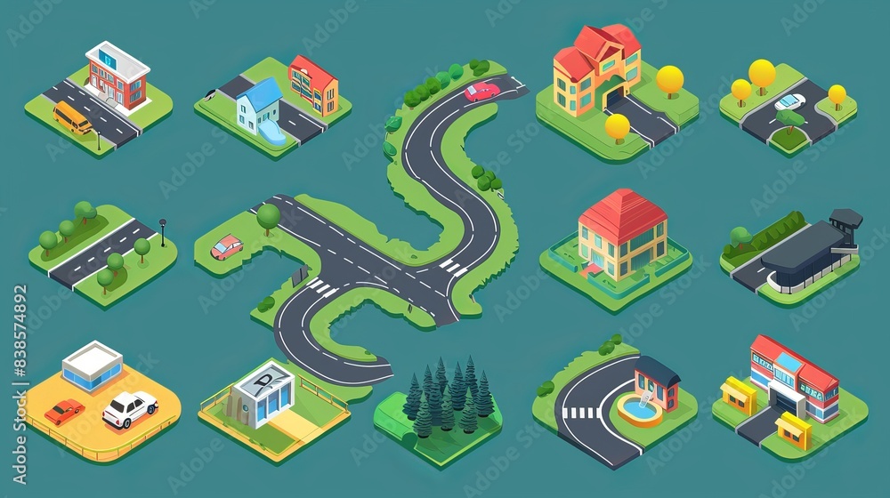 Isometric road construction element Road tiles icon Online game ...
