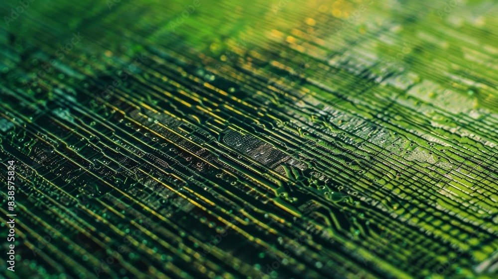 Up close the grainy texture of the boards green solder mask resembles a ...