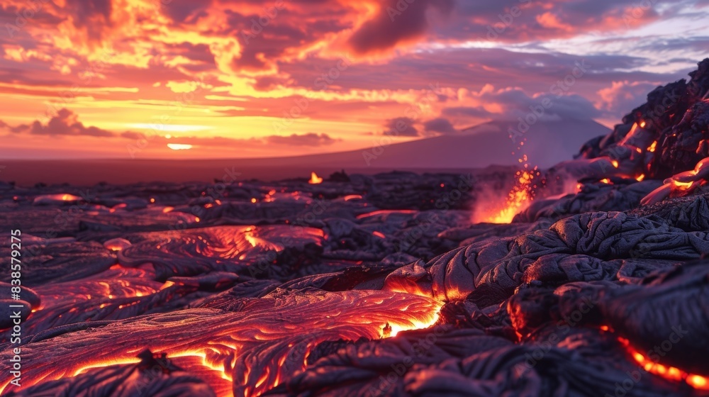 From a distance it resembles a sunset sky with shades of pink orange ...