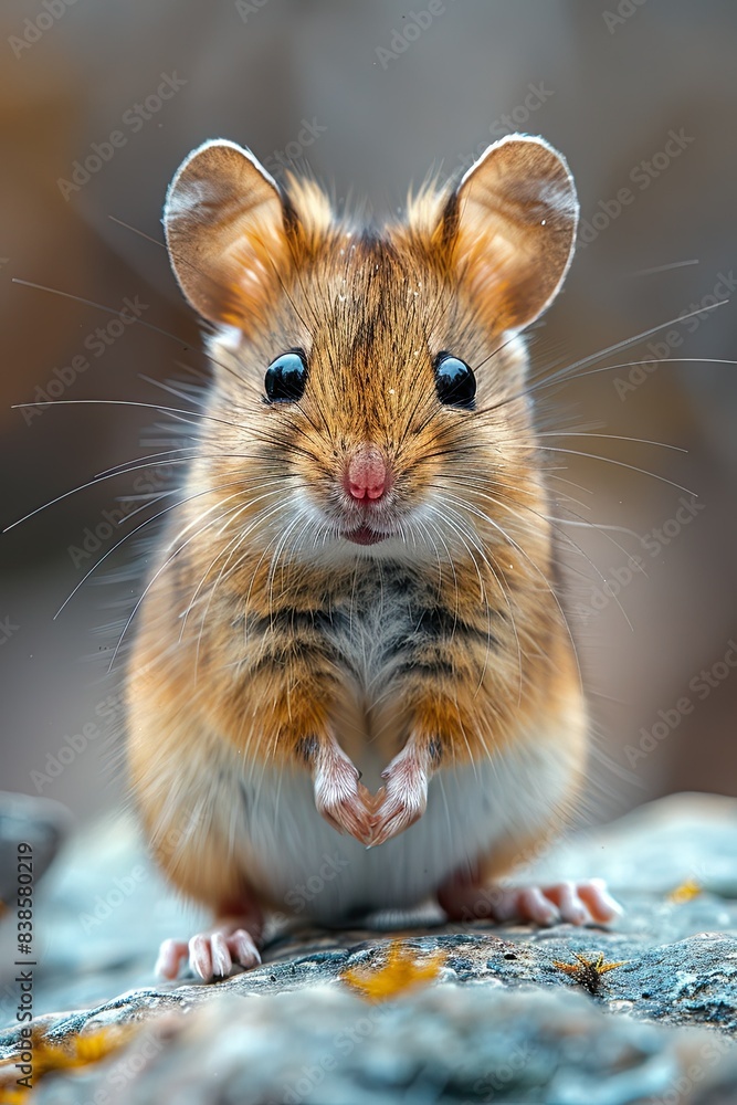 Cute baby wood mouse of the United Kingdom, sitting for portrait ...