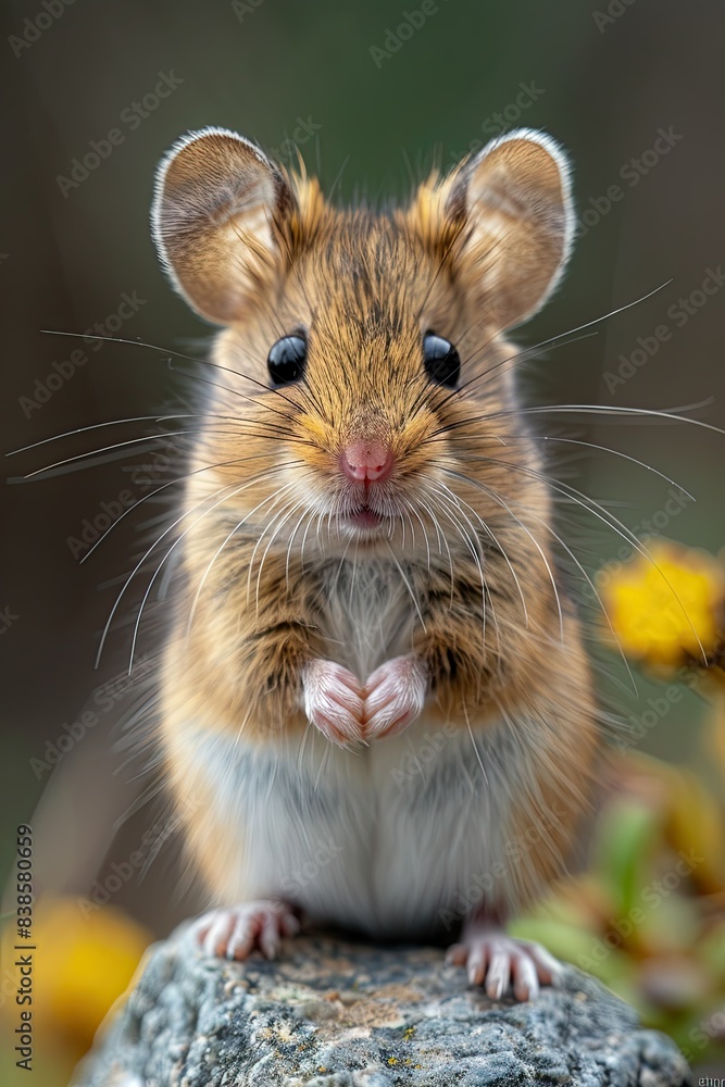 Cute baby wood mouse of the United Kingdom, sitting for portrait ...