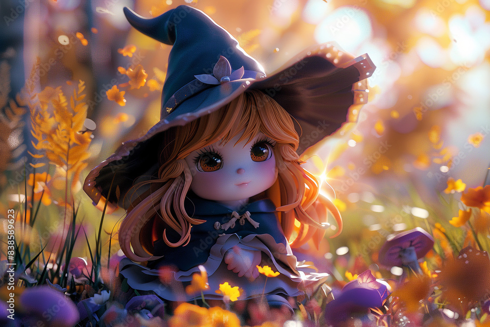 4d photographic image of full body image of a cute little chibi witch ...
