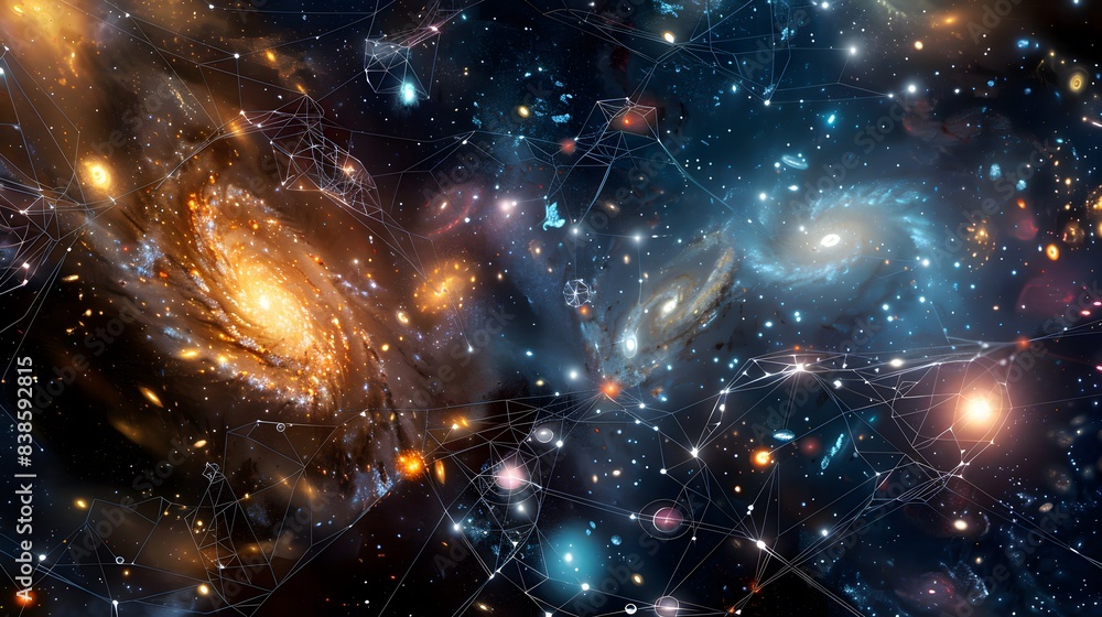 Holographic universe theory visualized with a cosmic projection mesh ...