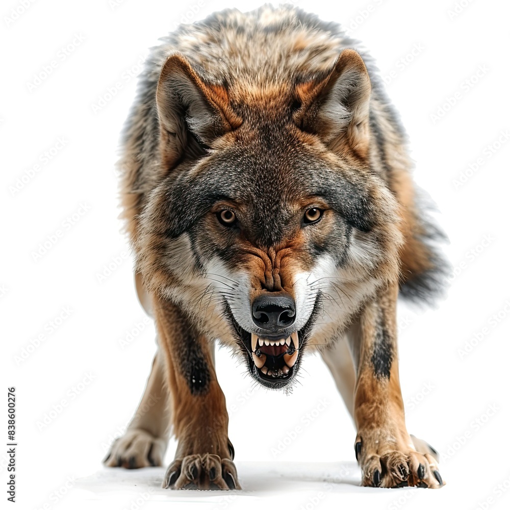 snarling standing full body wolf, highly detailed, realistic, raw ...