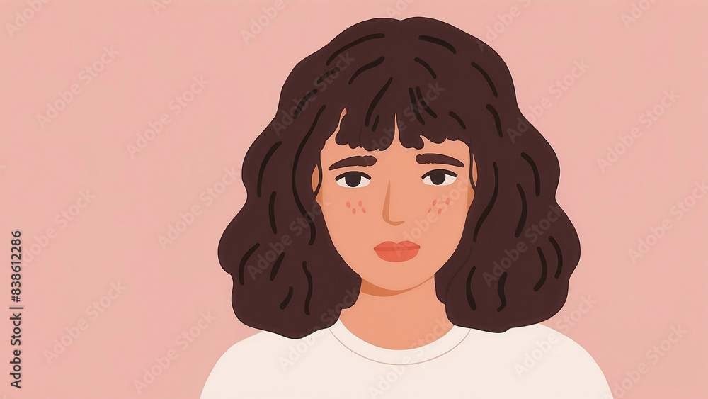 Cartoon Mental healthsad girl WITH CURLY HAIR , anxiety, depression ...