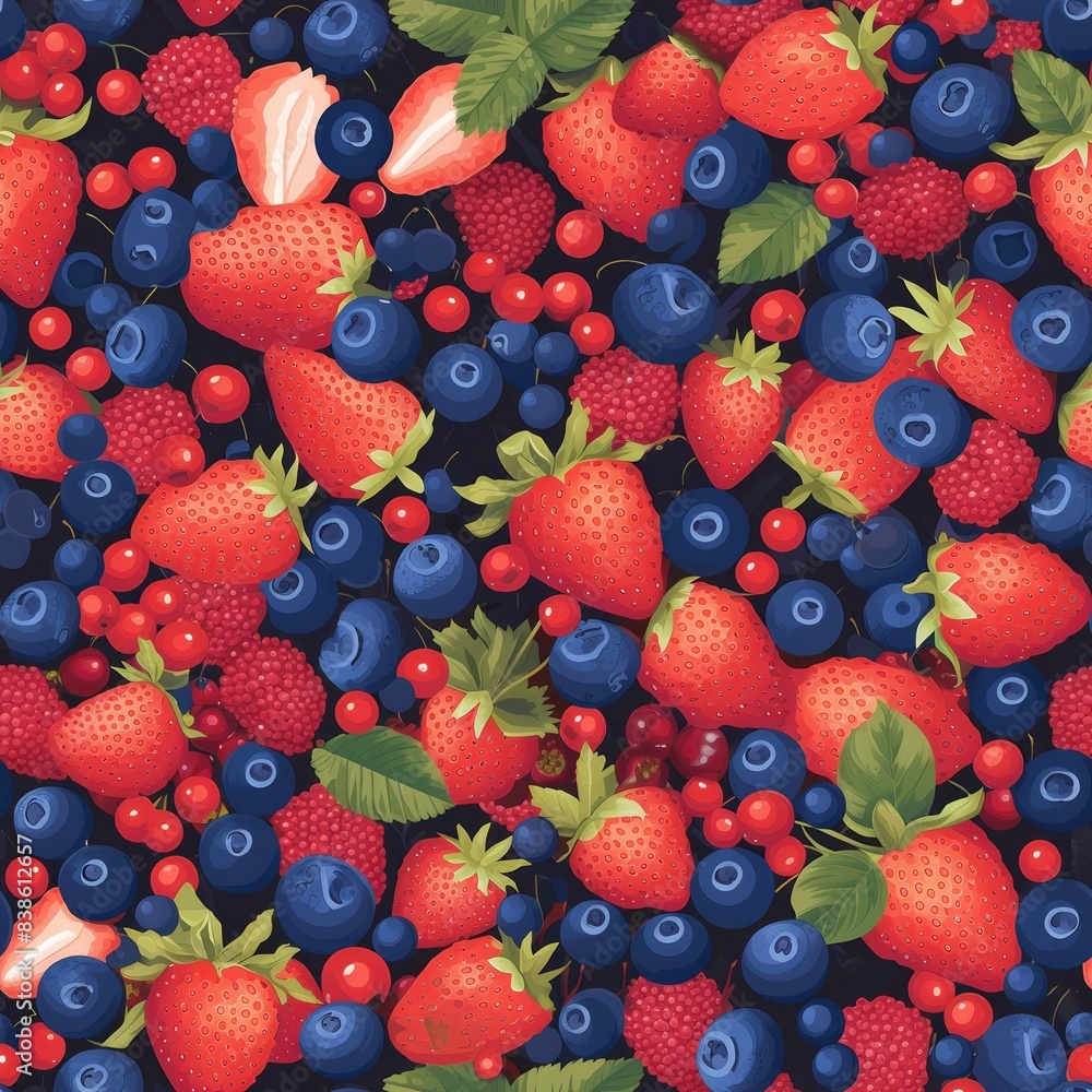 2D texture with juicy strawberries and blueberries Stock Illustration ...