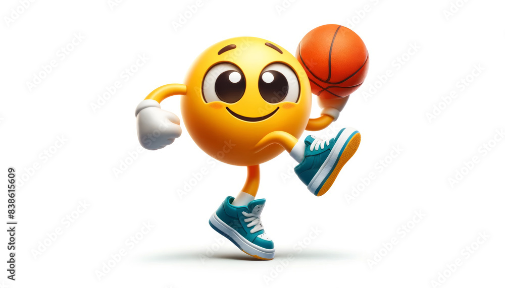 Cheerful emoticon with big eyes and a wide smile, dancing with ...