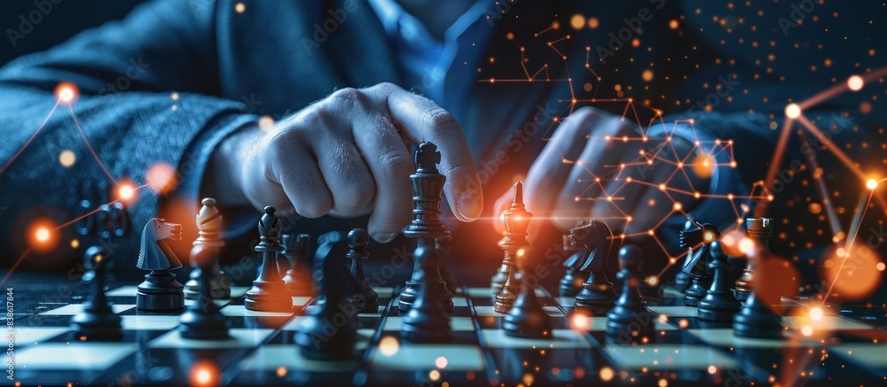 business organize strategy brainstorm chess board game with hand touch ...
