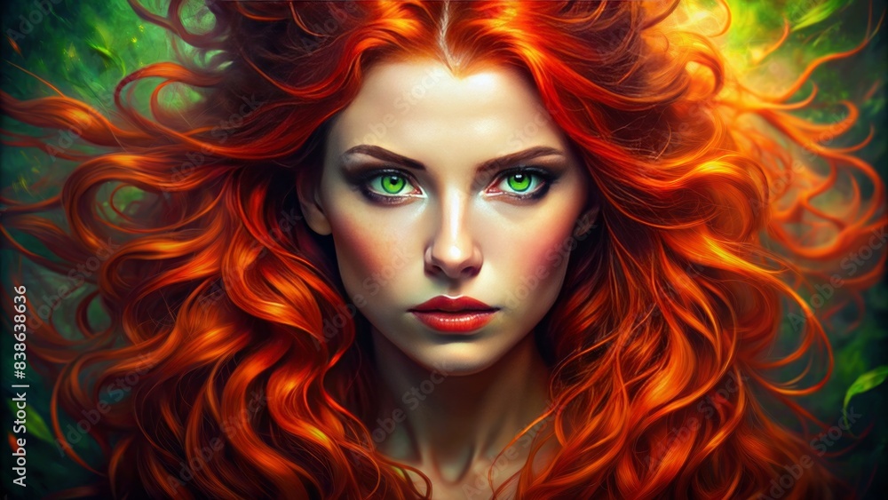 Vibrant red-haired woman's aesthetic embodied in fiery locks, piercing ...