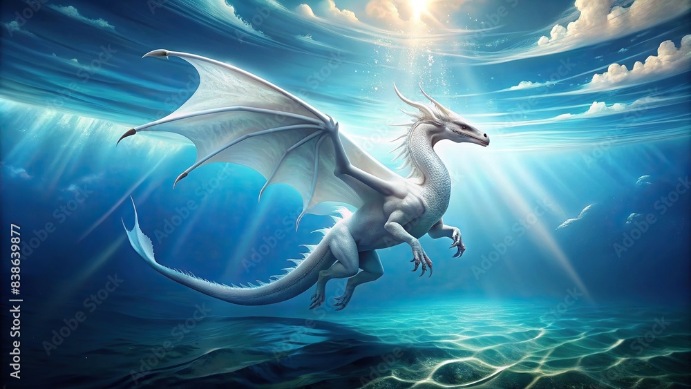 White dragon gracefully swimming in the ocean waters, dragon, white ...