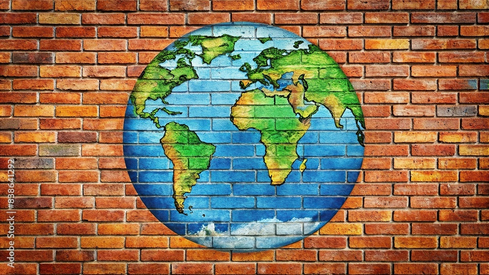 Graffiti style Earth planet icon depicted on a brick wall , graffiti ...