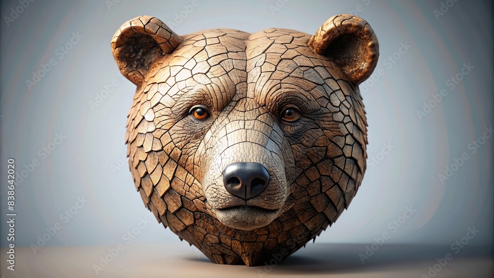Cracked bear head sculpture on clean background, sculpture, cracked ...