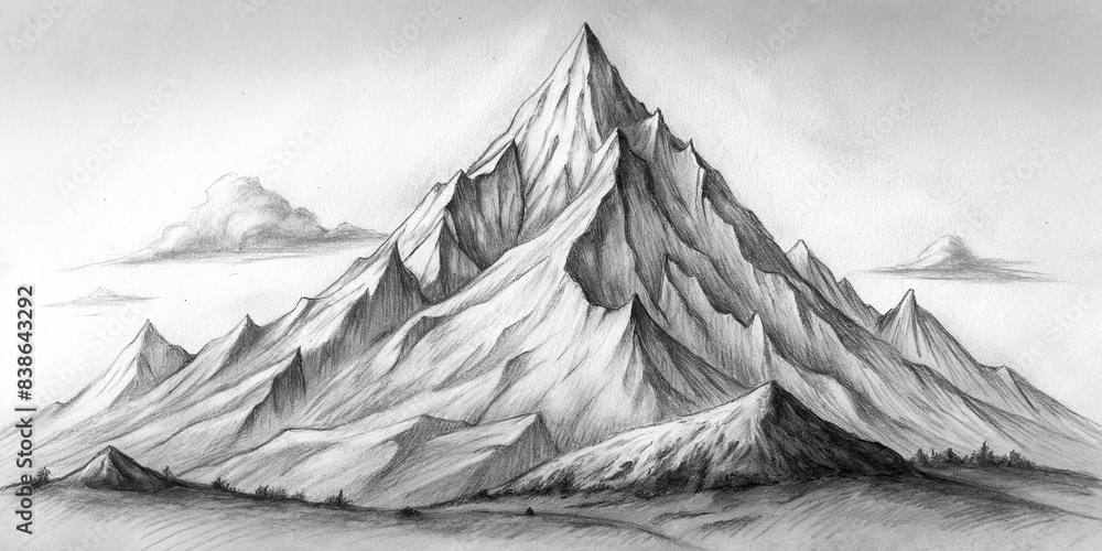 Black pencil sketch of a towering mountain , sketch, black, mountain ...