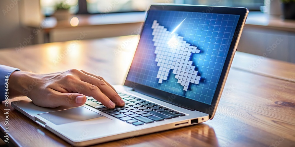 of a hand holding a computer arrow cursor icon, technology, digital ...