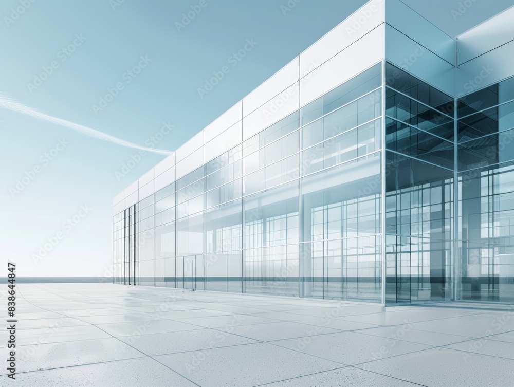 A modern, minimalist glass commercial building with a reflective glass ...