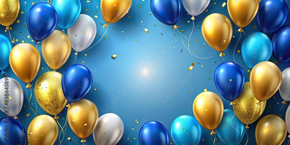 Party invitation card background with blue and golden balloons, free ...