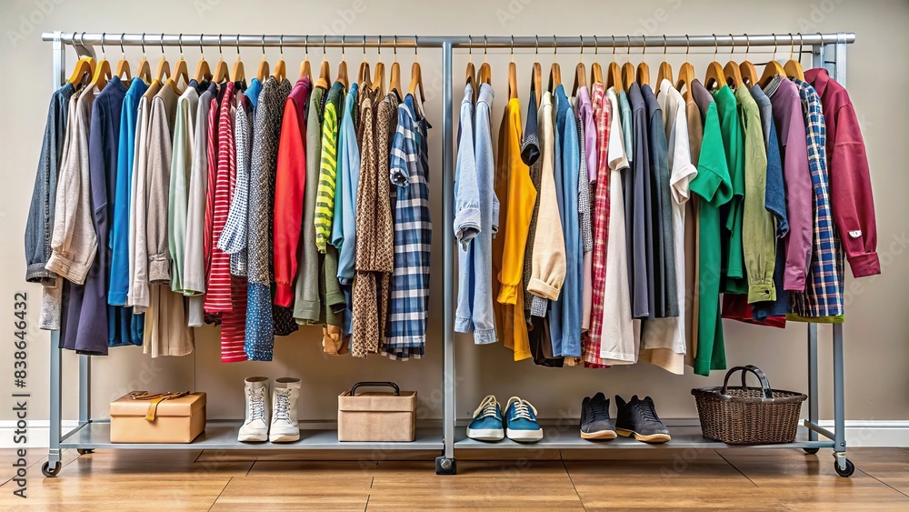 ภาพประกอบสต็อก Vertical storage of clothing items for decluttering and ...