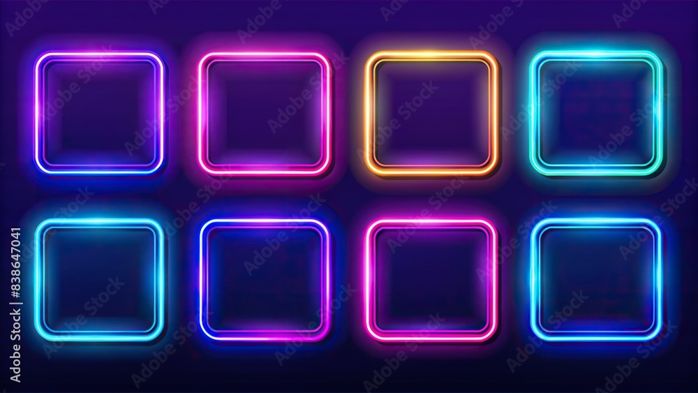 Neon button frames with gradient glowing borders and various corner radiuses, isolated UI ...