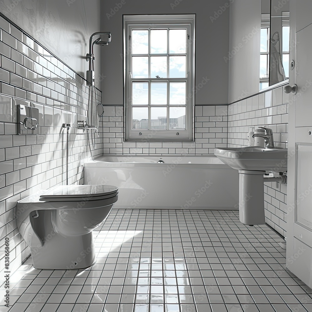 Bathroom, simple and bright, clean and hygienic. photographed by iphone ...
