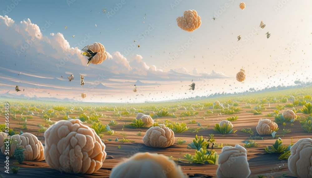 Popcorn kernels popping in mid-air with various sizes and in different ...