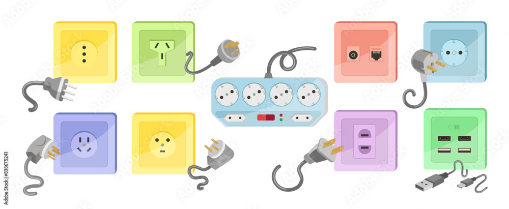 Cartoon socket and forks devices of different types vector illustration ...
