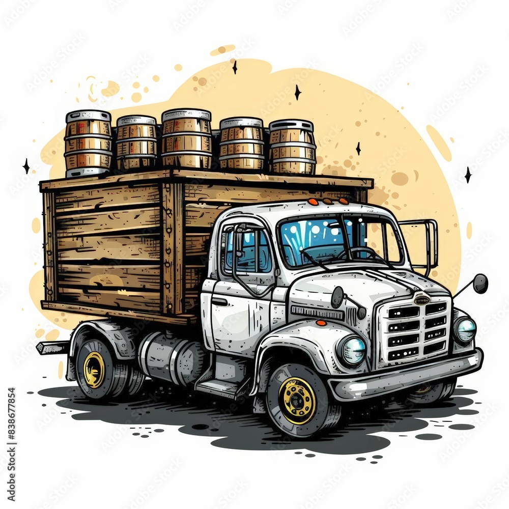 whimsical dadaism chibi, Beer delivery truck clipart with kegs being ...