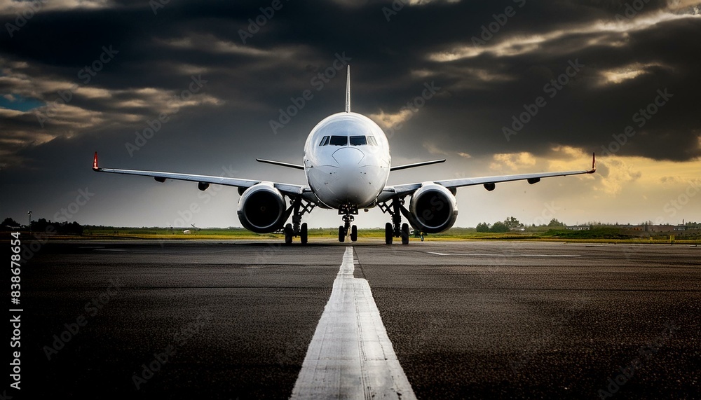 Ready for departure, Airplane prepares for takeoff on airport runway ...
