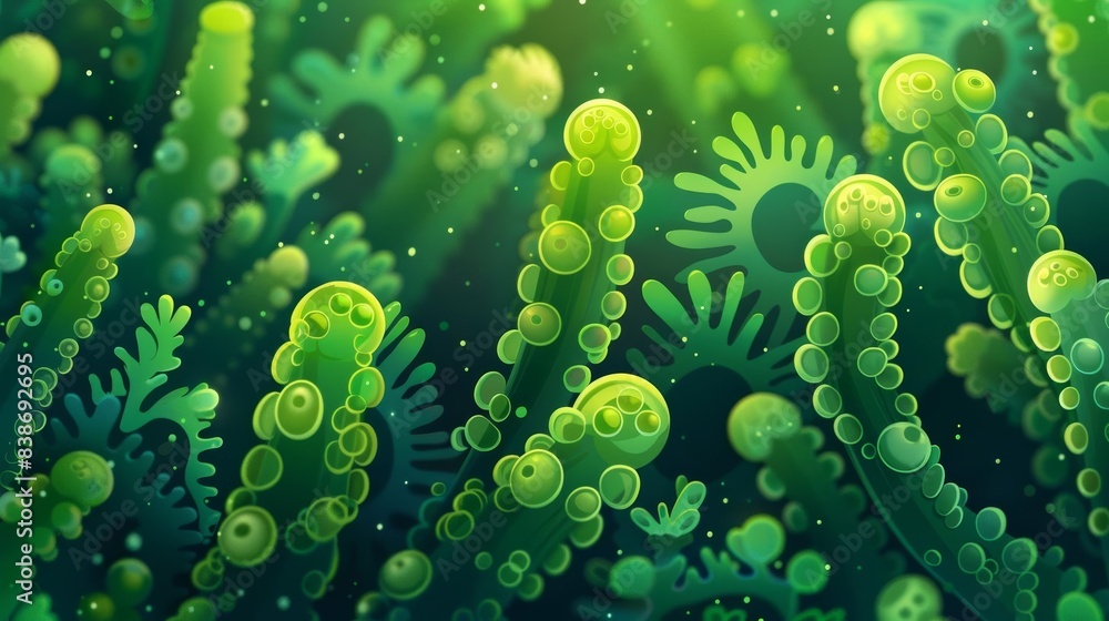 Cyanobacteria flat design front view photosynthesis theme animation ...