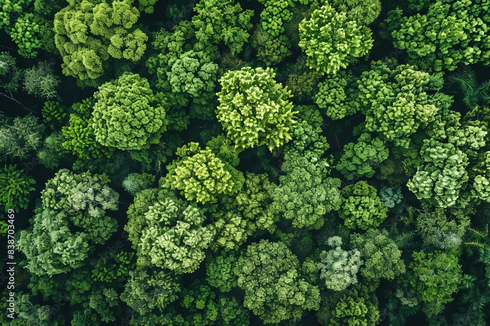 Aerial top view of green trees in forest. Drone view of dense green ...