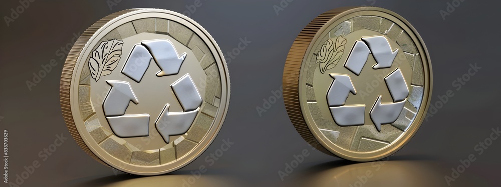 Recycling Symbol Coin A Detailed 3D Rendering of a Metallic Coin ...