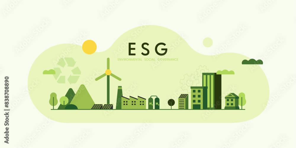 ESG concept, Environmental, Social and Governance. Green eco landscape ...