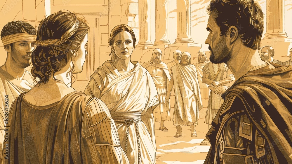 Martyrdom of Saint Zoe of Rome, facing Roman persecutors. Courage and ...