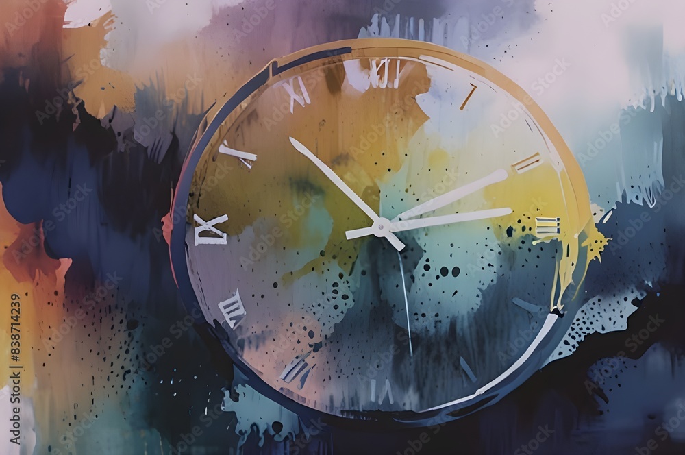 Fading and collapsing clock watercolor painting with dark colors ...