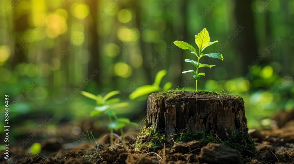 Young rowan tree seedling grow from old stump in Poland Stock Photo ...
