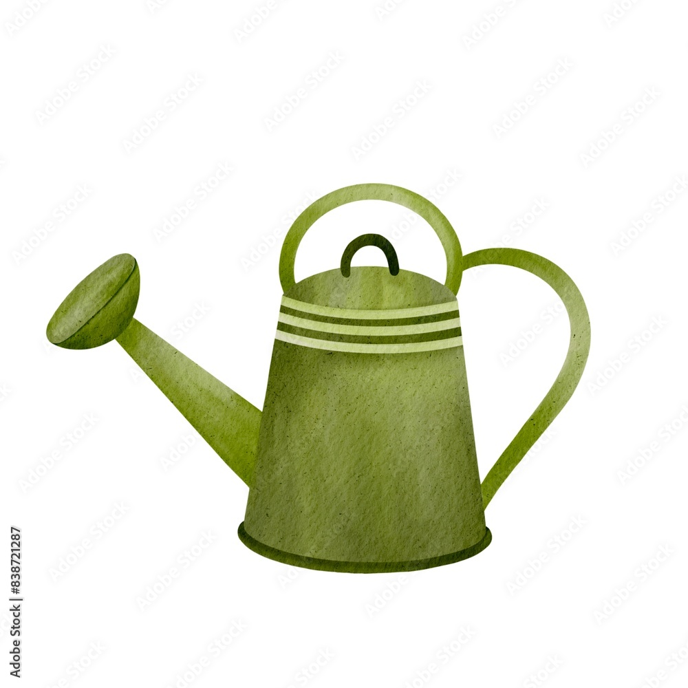 Watering can in watercolor style, vector illustration on a white ...