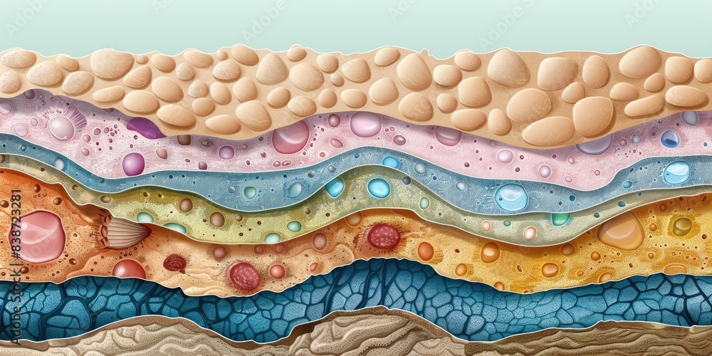 Illustration depicting cross-section layers of human skin with ...