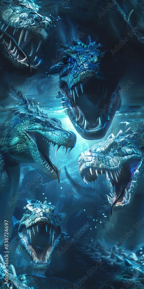 12 Sea serpent evolution, aquatic beast, growth stages, underwater ...