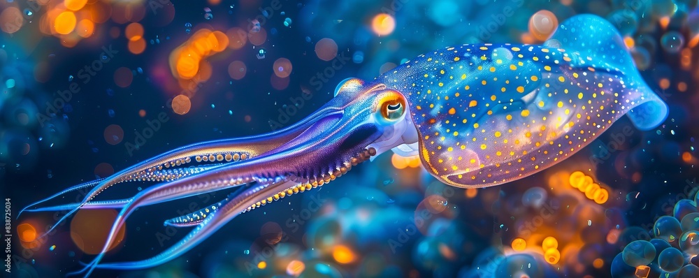 Reef squid Sepioteuthis lessoniana in a deep azuri ocean trench, and ...