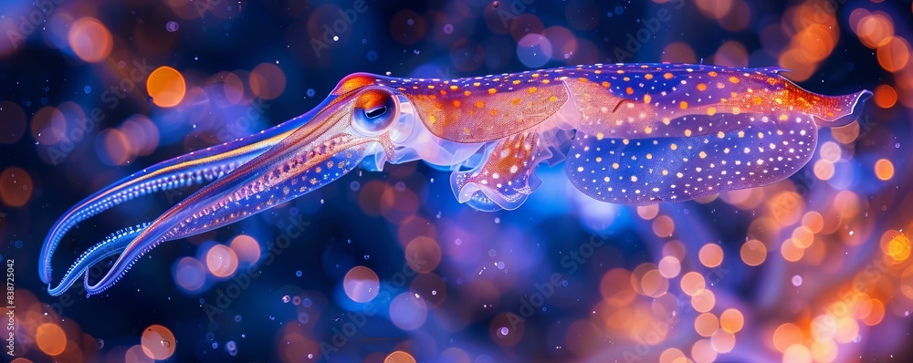 Reef squid Sepioteuthis lessoniana in a deep azuri ocean trench, and ...