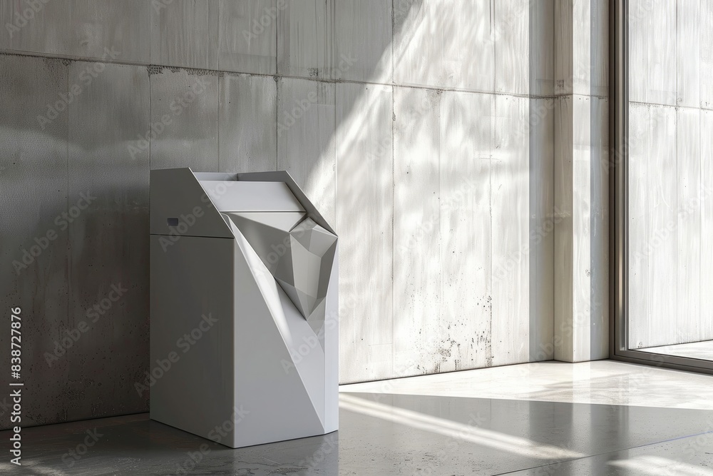A minimalist dustbin design featuring clean lines and geometric shapes ...